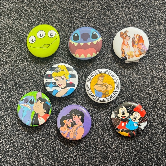 Disney | Other | Mini Disney Button Pins Lot Of 8 | Poshmark